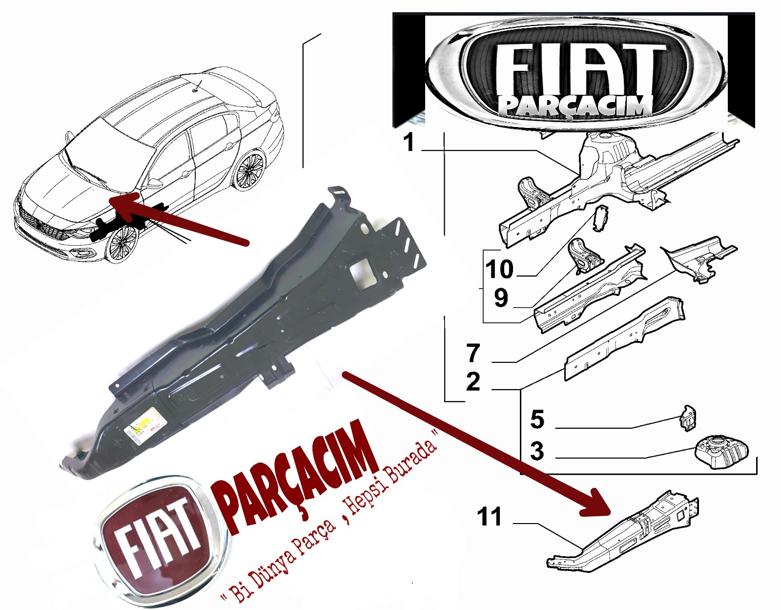 PODYA ÜST SACI SOL , FIAT EGEA , ORJINAL FIAT YEDEK PARÇA , 52108236 ...